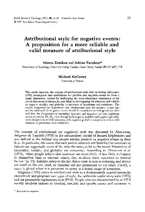 (PDF) Attributional style for negative events: A proposition for a more ...