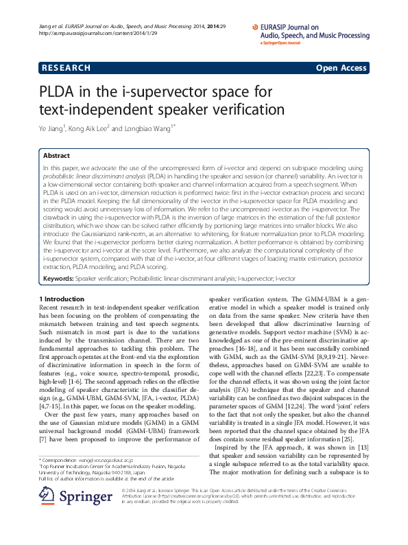 Pdf Plda In The I Supervector Space For Text Independent Speaker Verification