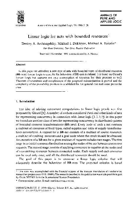 Pdf Linear Logic For Nets With Bounded Resources