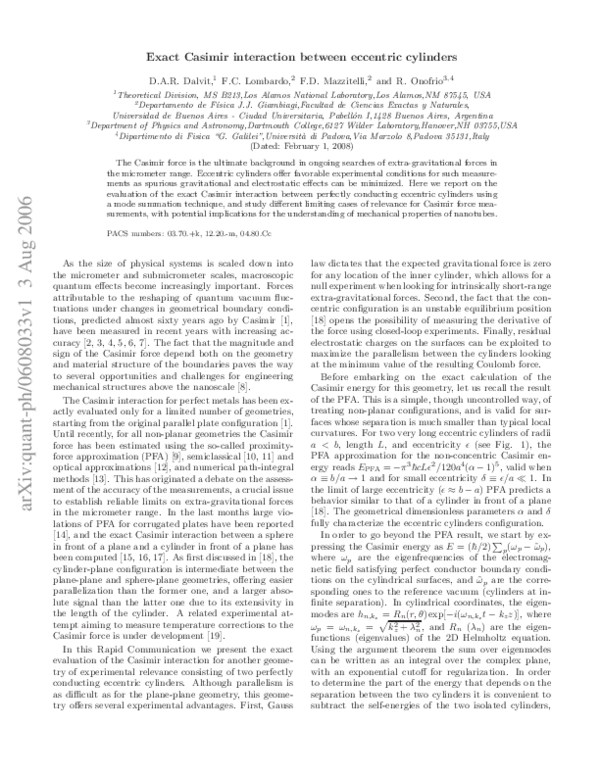 (PDF) Casimir energy between media-separated cylinders: The scalar case | Diego Mazzitelli ...