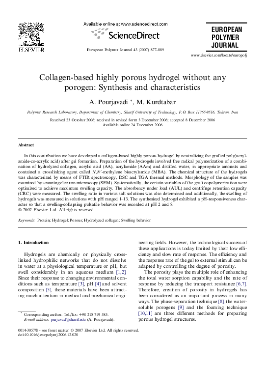 (PDF) Collagen-based highly porous hydrogel without any porogen ...