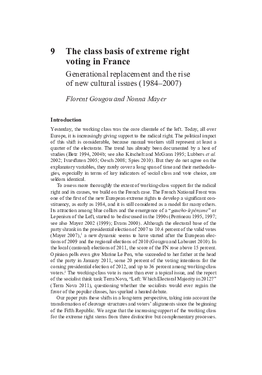 The Class Basis of Extreme Right Voting in France: Generational ...