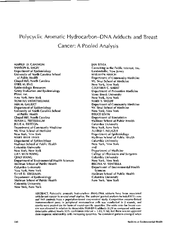 (PDF) Polycyclic aromatic hydrocarbon-DNA adducts and breast cancer: a pooled analysis