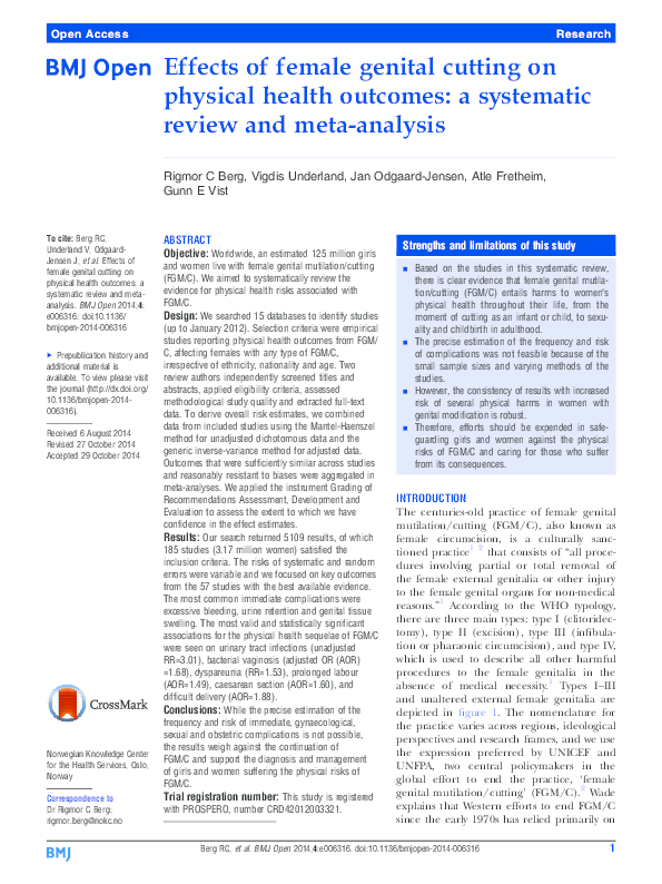 (PDF) Effects of female genital cutting on physical health outcomes: a ...