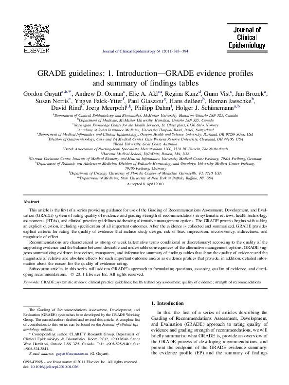 (PDF) GRADE guidelines: 1. Introduction—GRADE evidence profiles and ...