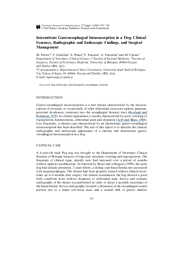 (PDF) Intermittent gastroesophageal intussusception in a dog: clinical ...