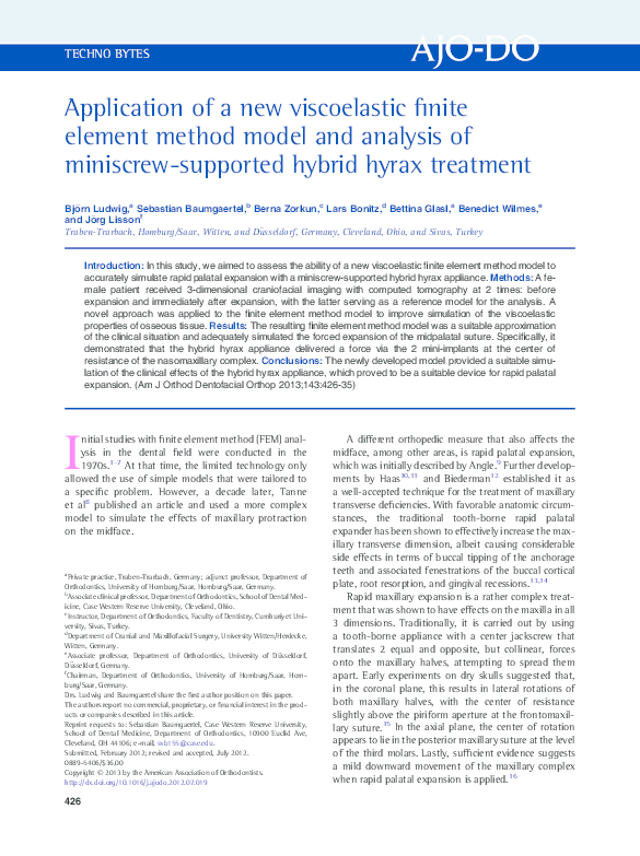 Pdf Application Of A New Viscoelastic Finite Element Method Model And Analysis Of Miniscrew