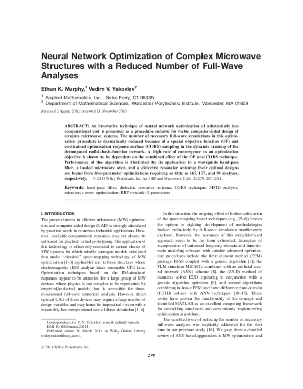 Pdf Neural Network Optimization Of Complex Microwave Structures With A Reduced Number Of Full