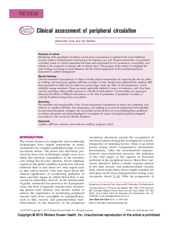 (PDF) Clinical assessment of peripheral circulation