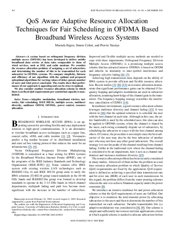 Pdf Qos Aware Adaptive Resource Allocation Techniques For Fair Scheduling In Ofdma Based