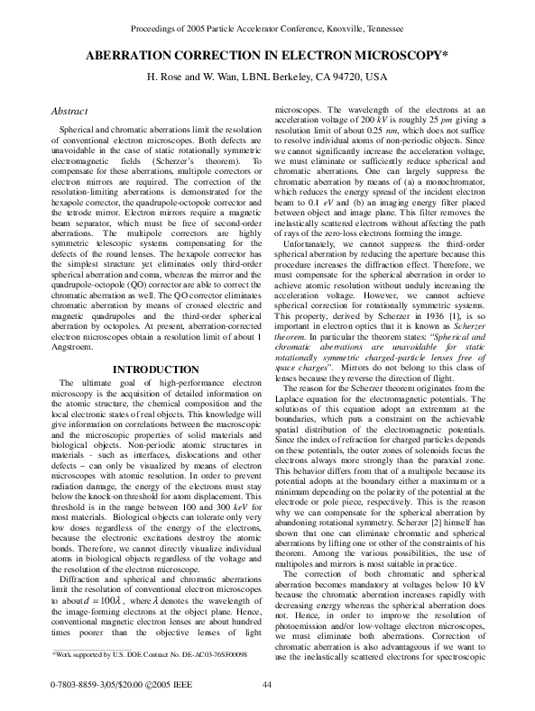 (PDF) Aberration correction in electron microscopy