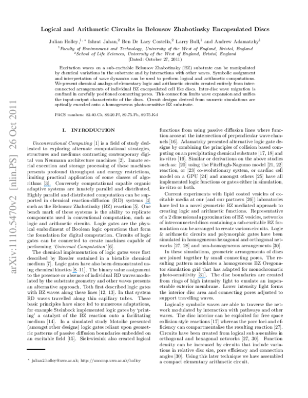 (PDF) Logical and arithmetic circuits in Belousov-Zhabotinsky ...
