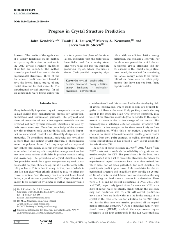 (PDF) Progress in Crystal Structure Prediction