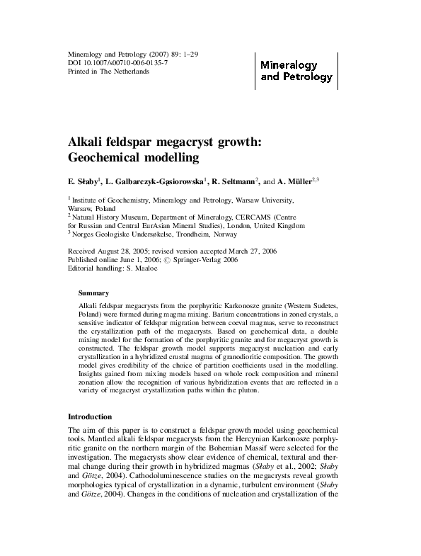 (PDF) Alkali feldspar megacryst growth: Geochemical modelling