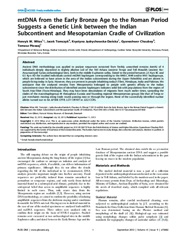 (PDF) mtDNA from the Early Bronze Age to the Roman Period Suggests a ...