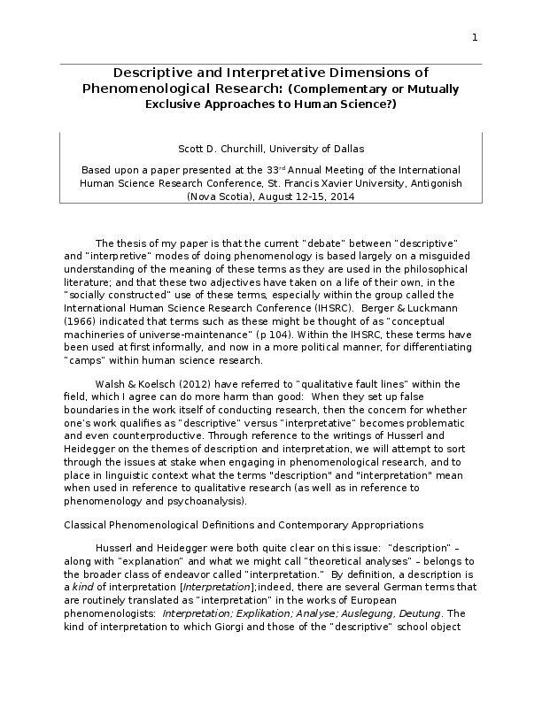 (DOC) Descriptive and Interpretative Dimensions of Phenomenological ...