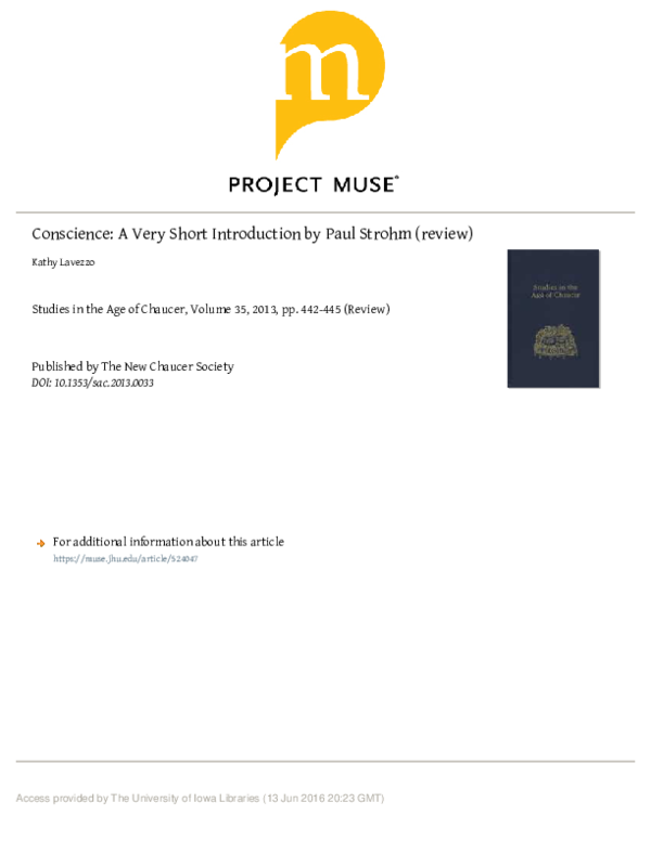 (PDF) Review of Conscience a Short Introduction by Paul Strohm