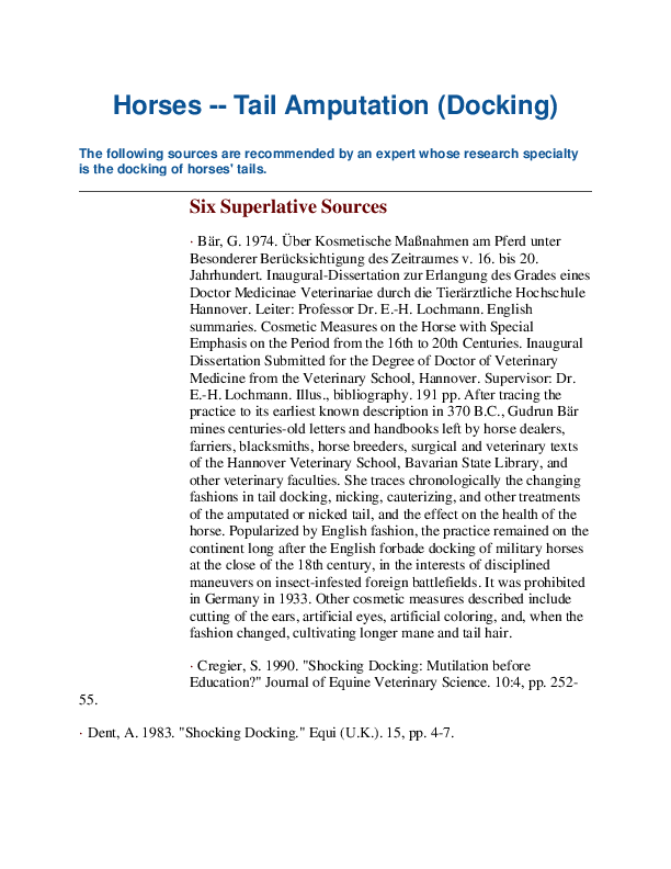 (PDF) Horses --Tail Amputation (Docking) Six Superlative Sources