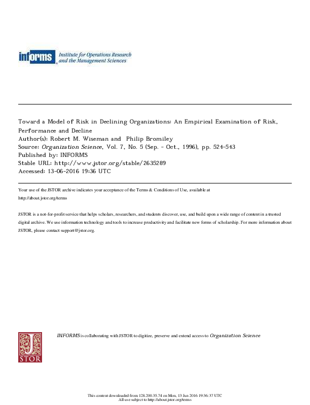 (PDF) Toward a Model of Risk in Declining Organizations: An Empirical ...