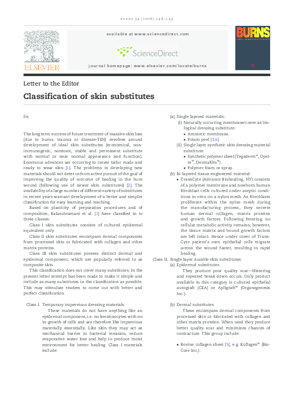 (PDF) Classification of skin substitutes