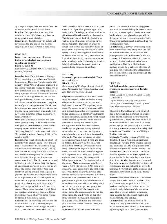 (PDF) UP-02.104: Validation of the ureteral stent symptom questionnaire ...