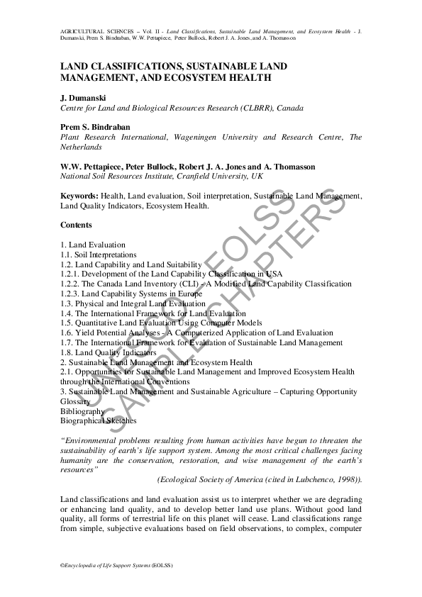 (PDF) Land classifications, sustainable land management, and ecosystem ...