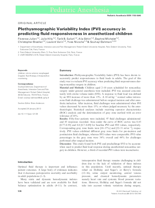 (PDF) PVI Predicts Fluid Responsiveness in Children