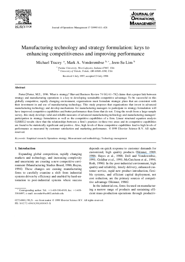 (PDF) Manufacturing technology and strategy formulation: keys to ...