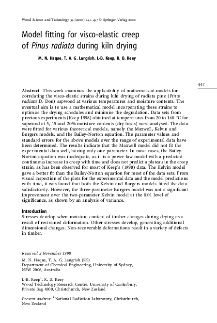 (PDF) Model fitting for visco-elastic creep of Pinus radiata during ...