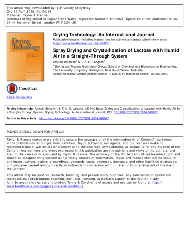 (PDF) Spray Drying and Crystallization of Lactose with Humid Air in a ...