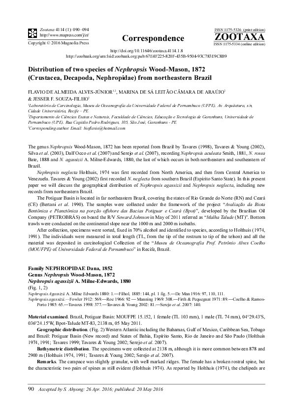 (PDF) Distribution of two species of Nephropsis Wood-Mason, 1872 ...