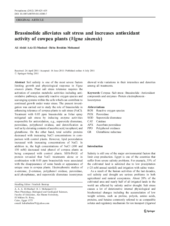 (PDF) Brassinolide alleviates salt stress and increases antioxidant ...