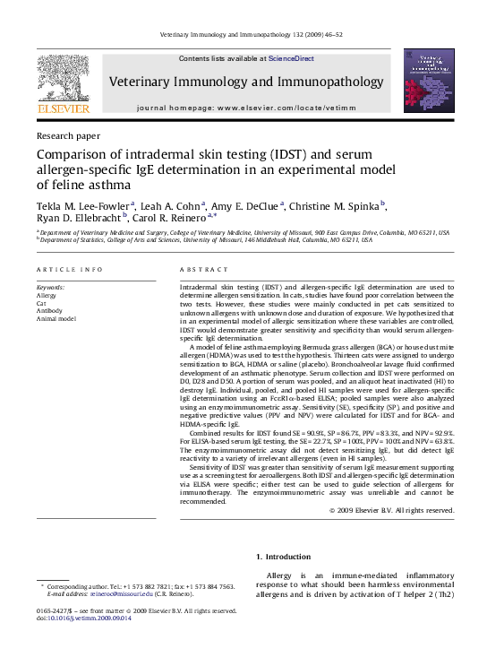 (PDF) Comparison of intradermal skin testing (IDST) and serum allergen ...