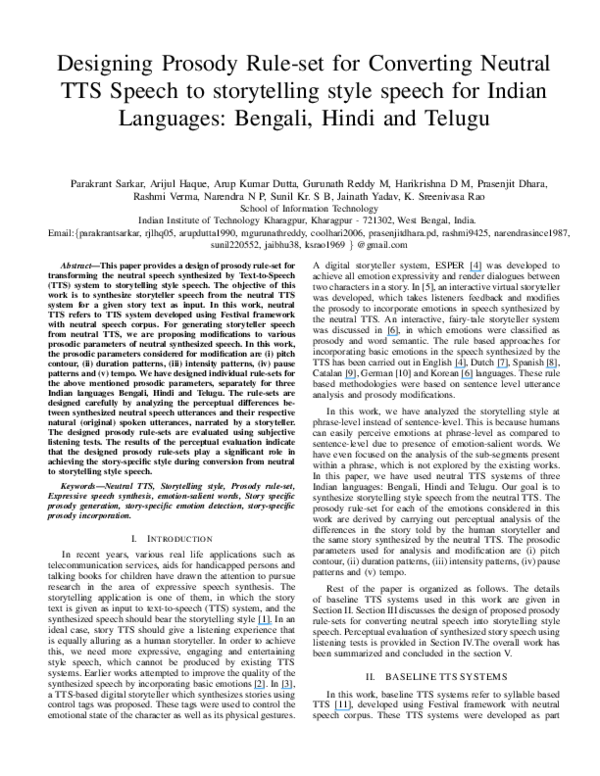 (PDF) Designing prosody rule-set for converting neutral TTS speech to storytelling style speech ...