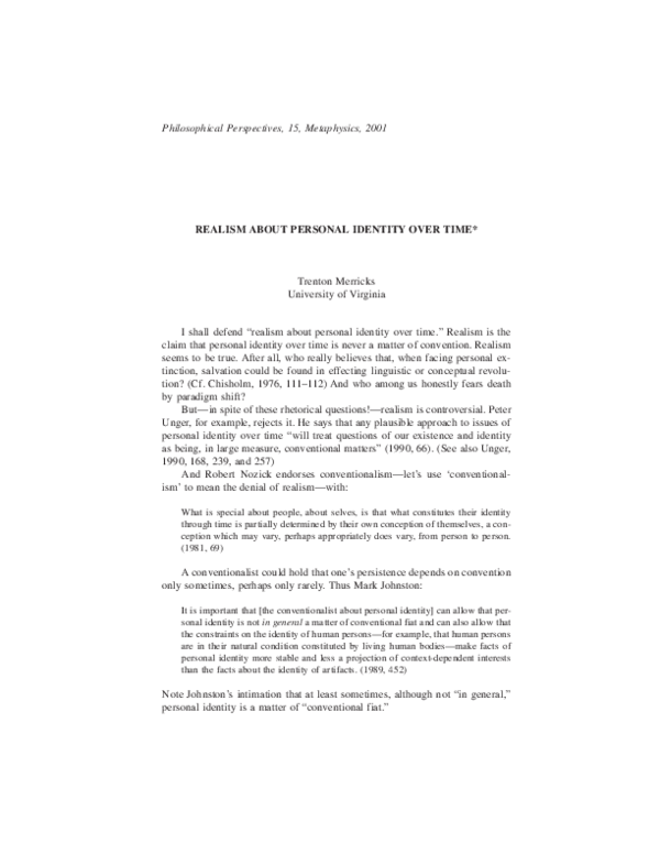 (PDF) Realism About Personal Identity Over Time