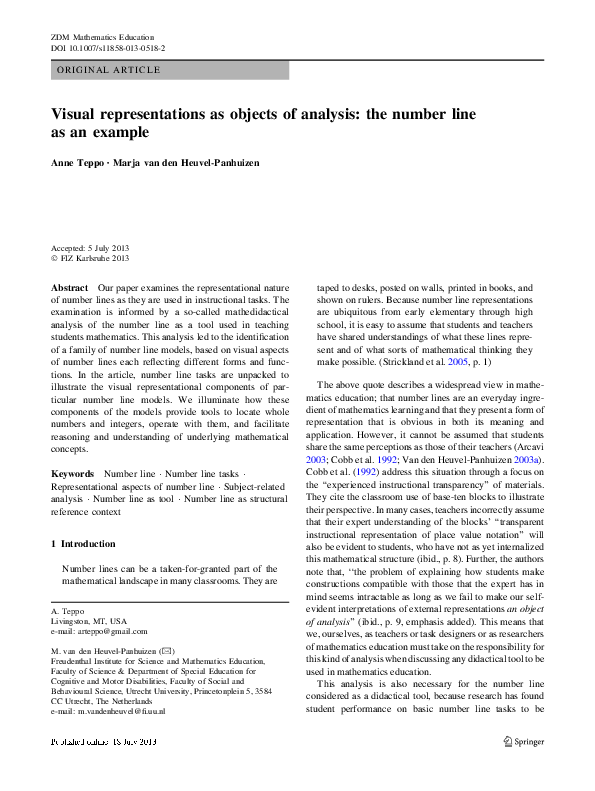 (PDF) Visual representations as objects of analysis: the number line as ...