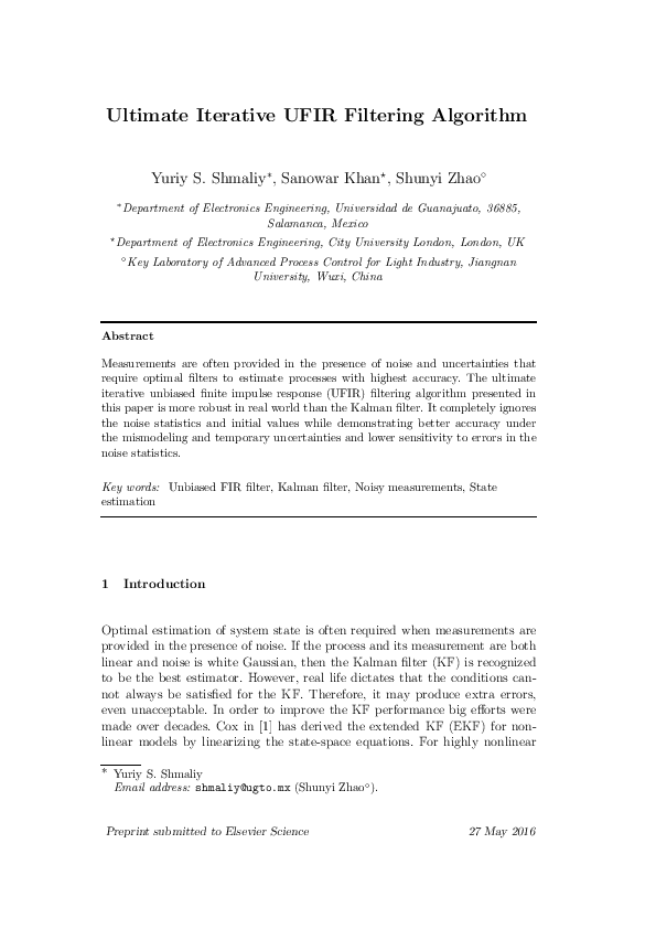 (PDF) Ultimate Iterative UFIR Filtering Algorithm (PDF) Ultimate Iterative UFIR Filtering Algorithm