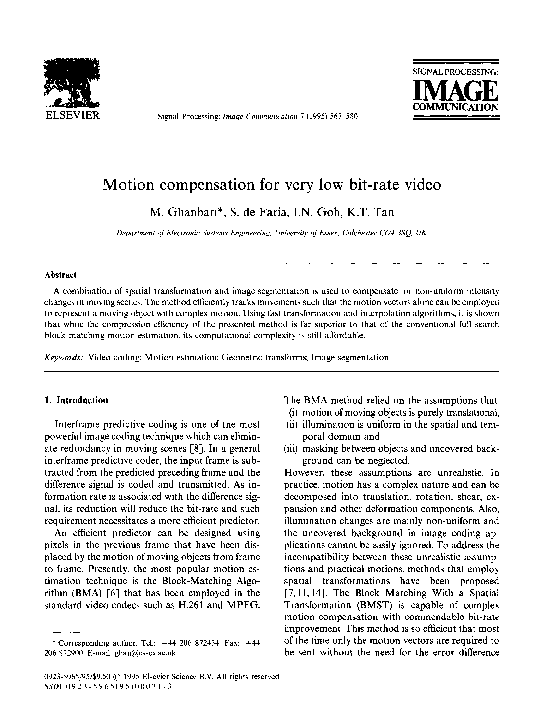 Pdf Motion Compensation For Very Low Bit Rate Video