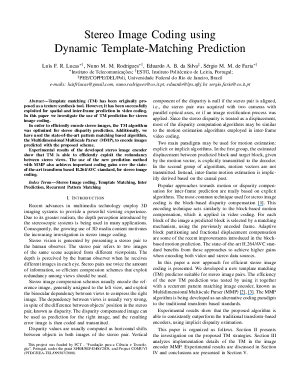 Pdf Stereo Image Coding Using Dynamic Template Matching Prediction