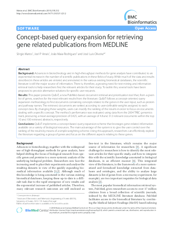 (PDF) Concept-based query expansion for retrieving gene related publications from MEDLINE