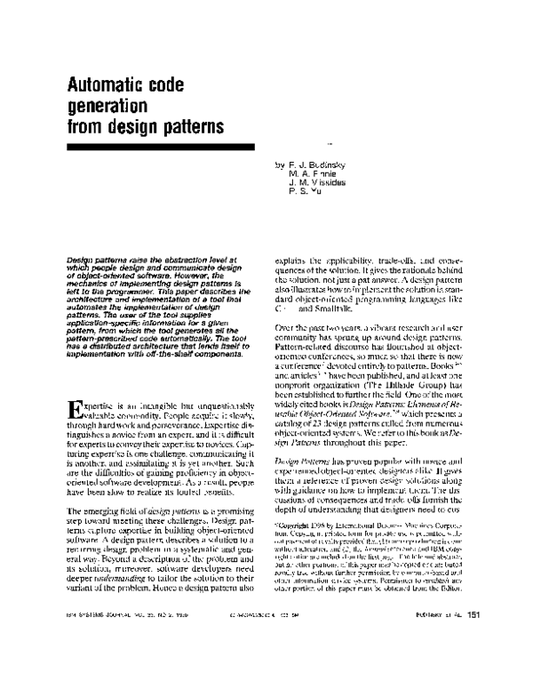 Pdf Automatic Code Generation From Design Patterns