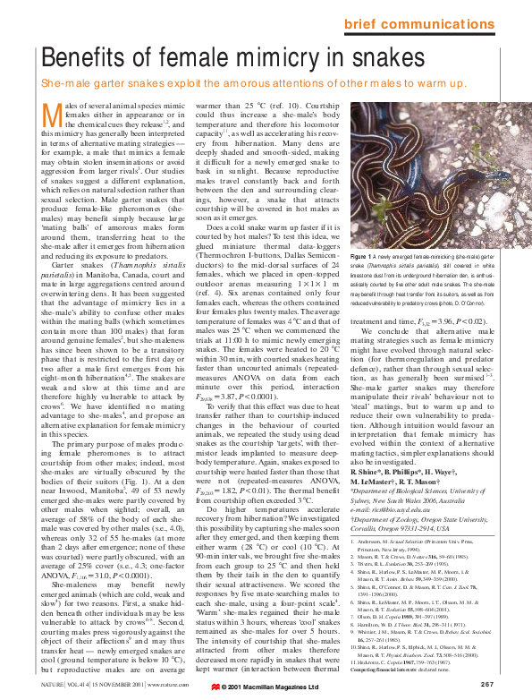 (PDF) Animal behaviour: Benefits of female mimicry in snakes
