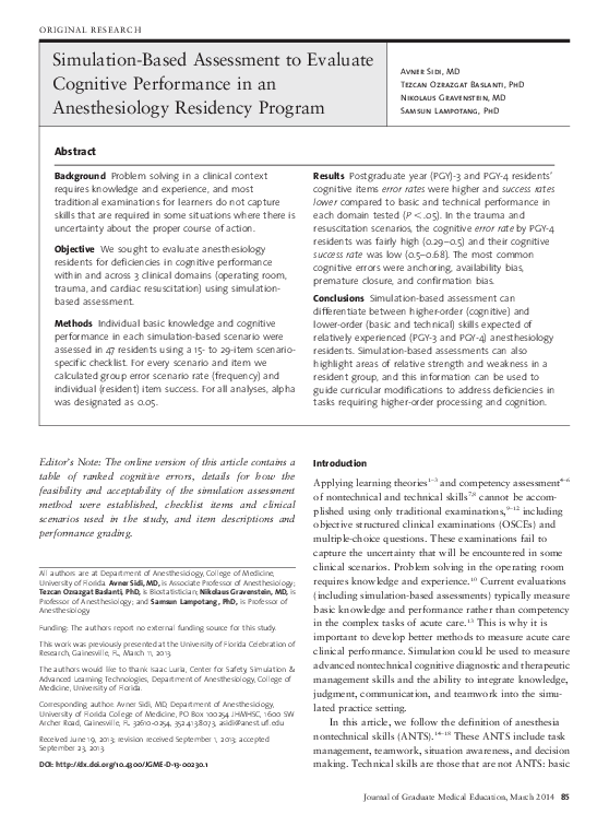 Pdf Simulation Based Assessment To Evaluate Cognitive Performance In