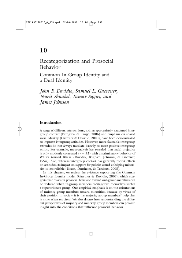 (PDF) Recategorization and prosocial behavior