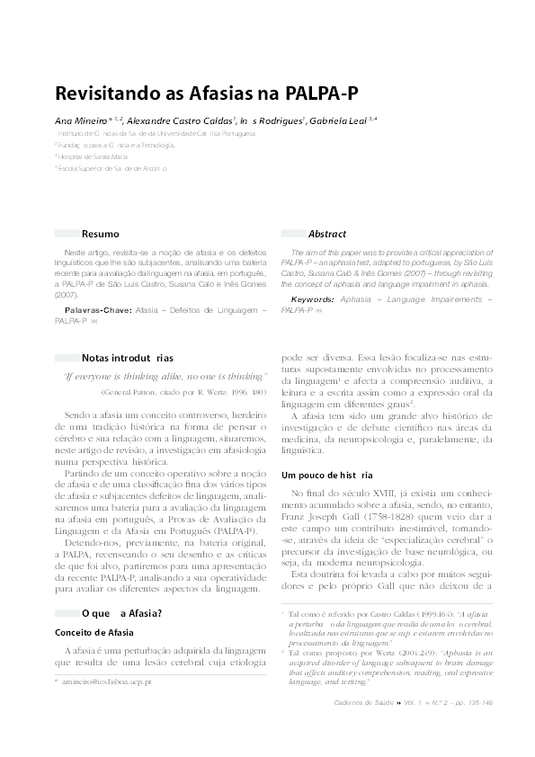 (PDF) Revisitando as Afasias na PALPA-P