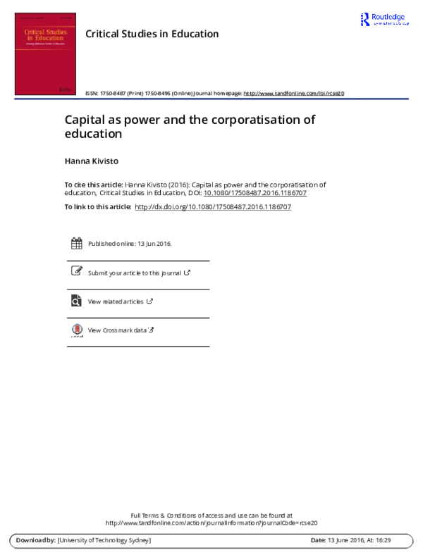 (PDF) Capital as power and the corporatisation of education | Hanna ...