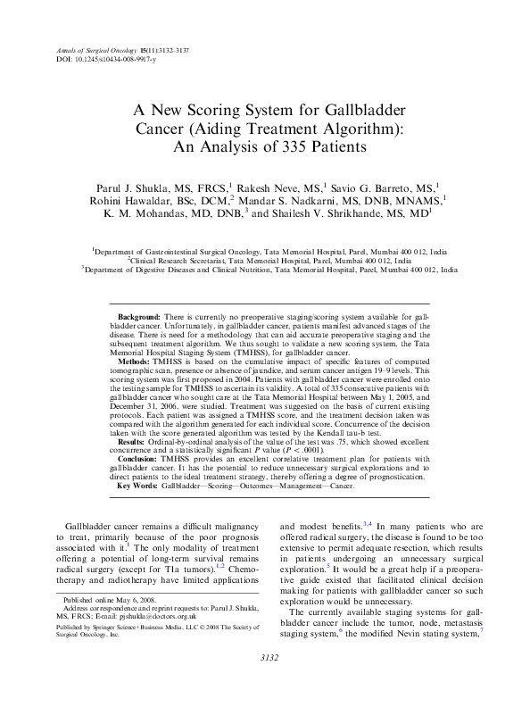 (PDF) A New Scoring System for Gallbladder Cancer (Aiding Treatment ...
