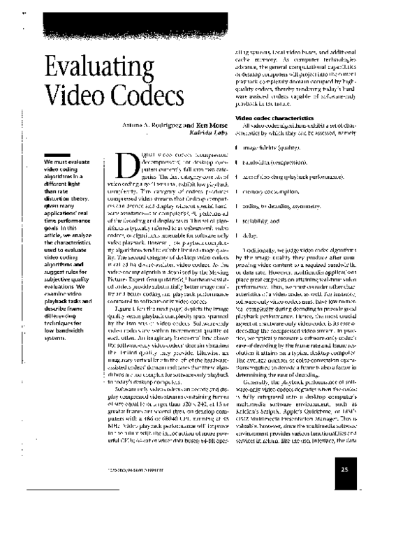 (PDF) Evaluating Video Codecs