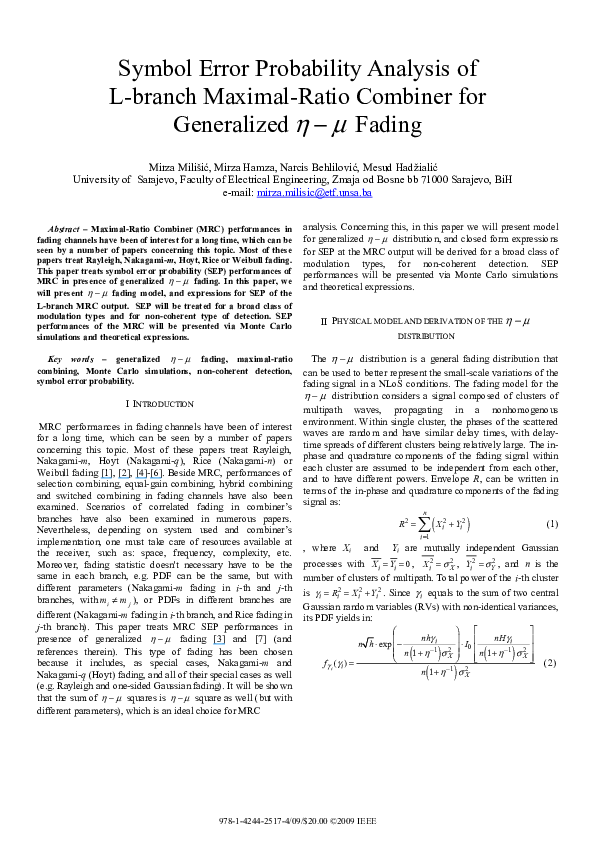 (PDF) Symbol Error Probability Analysis of L-Branch Maximal-Ratio Combiner for Generalized eta ...