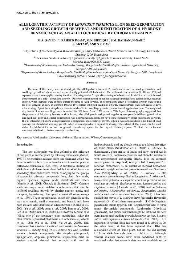 (PDF) ALLELOPATHIC ACTIVITY OF LEONURUS SIRIBICUS L. ON SEED ...